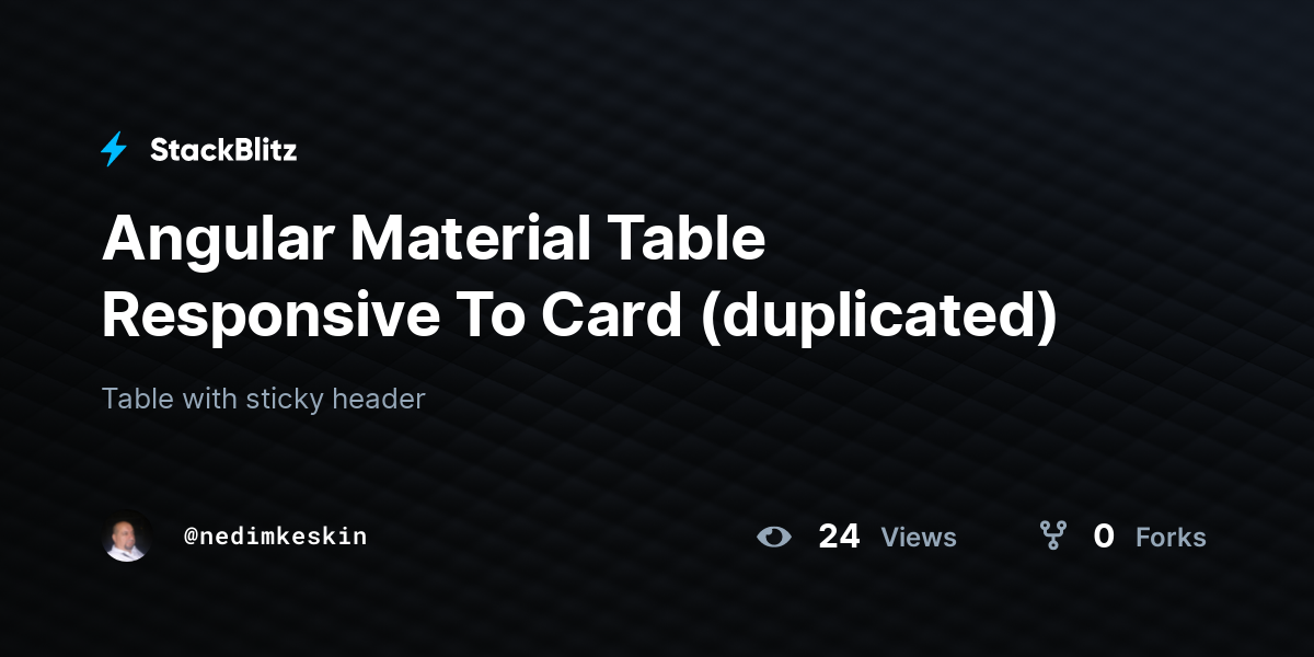Angular Material Table Responsive To Card (duplicated) - StackBlitz