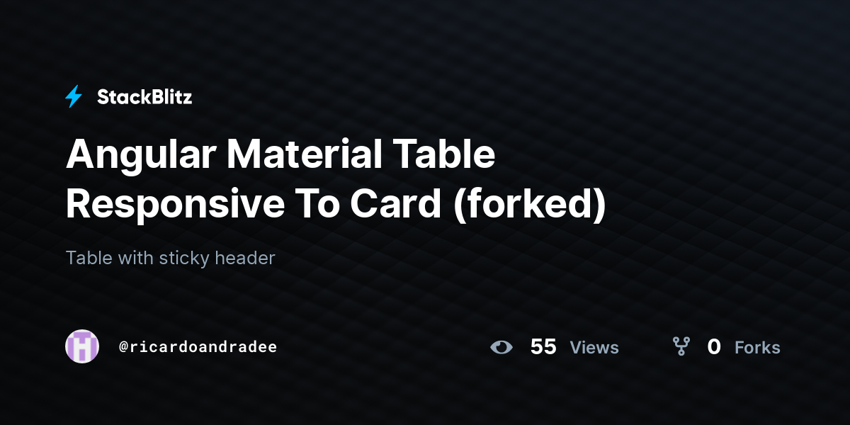 Angular Material Table Responsive To Card (forked) - StackBlitz Angular Material Table Responsive To Card (forked) - StackBlitz