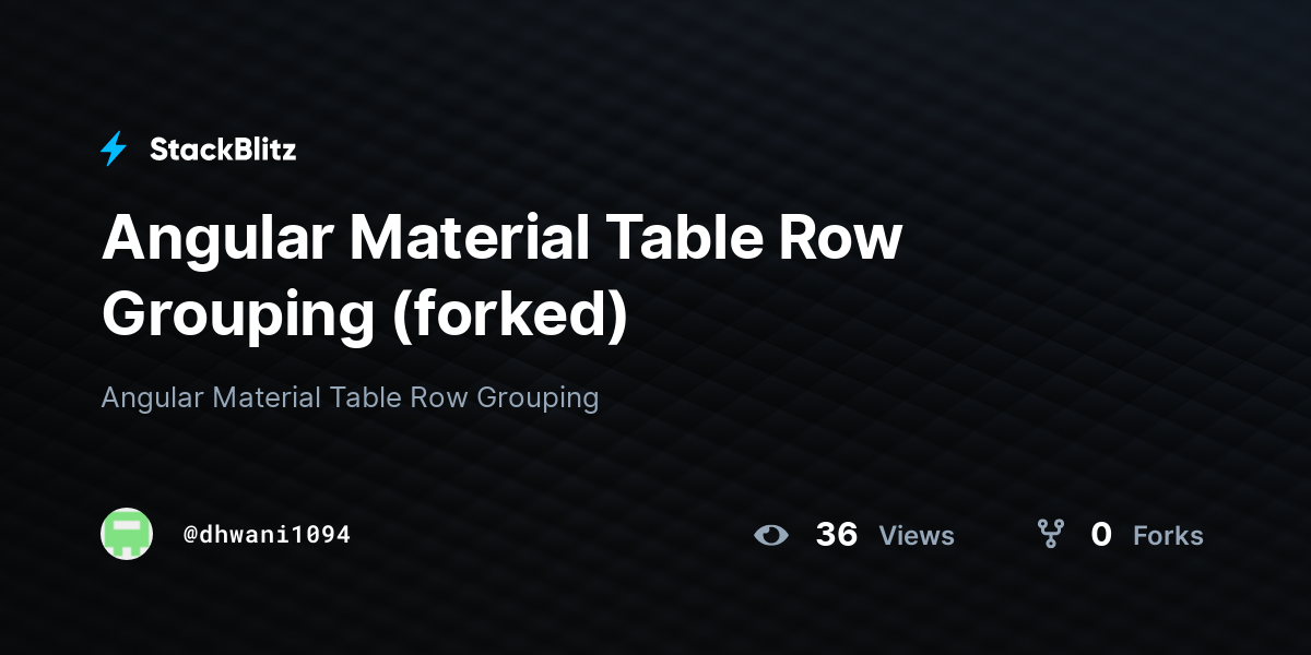 Angular Material Table Row Grouping (forked) - StackBlitz Angular Material Table Row Grouping (forked) - StackBlitz