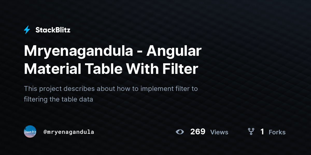 Mryenagandula - Angular Material Table With Filter - StackBlitz