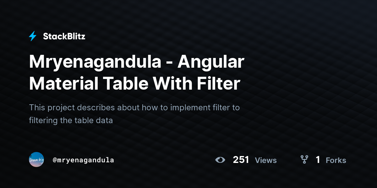 Mryenagandula - Angular Material Table With Filter - StackBlitz Mryenagandula - Angular Material Table With Filter - StackBlitz