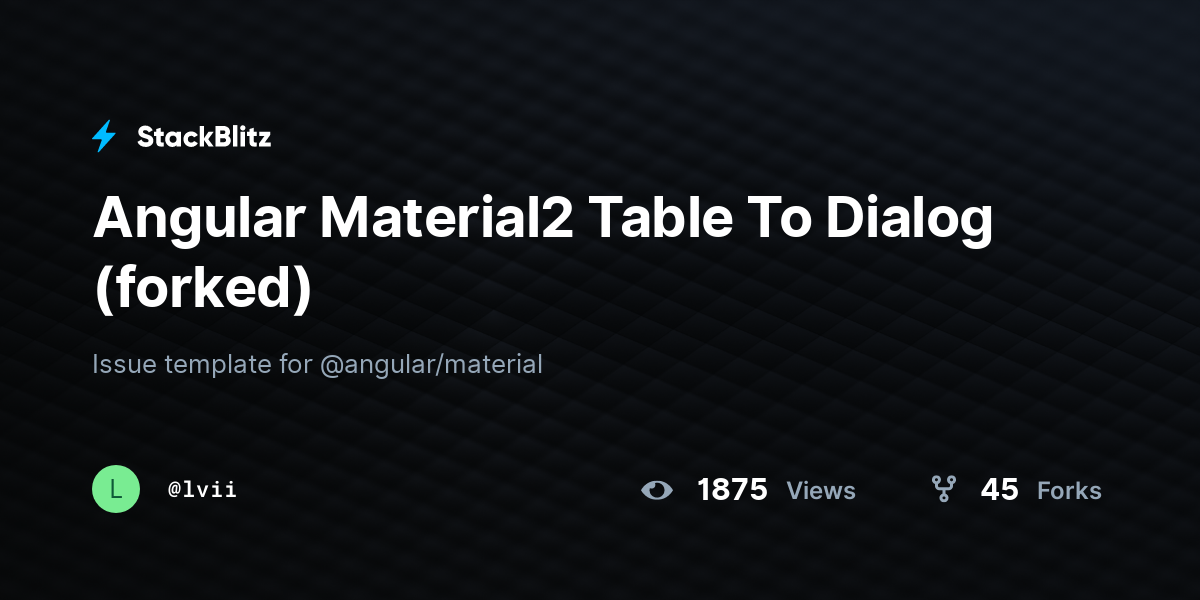 Angular Material2 Table To Dialog (forked) - StackBlitz