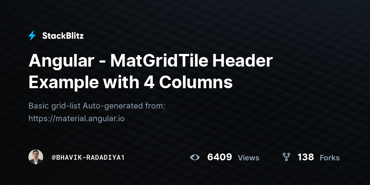 Angular - MatGridTile Header Example with 4 Columns - StackBlitz