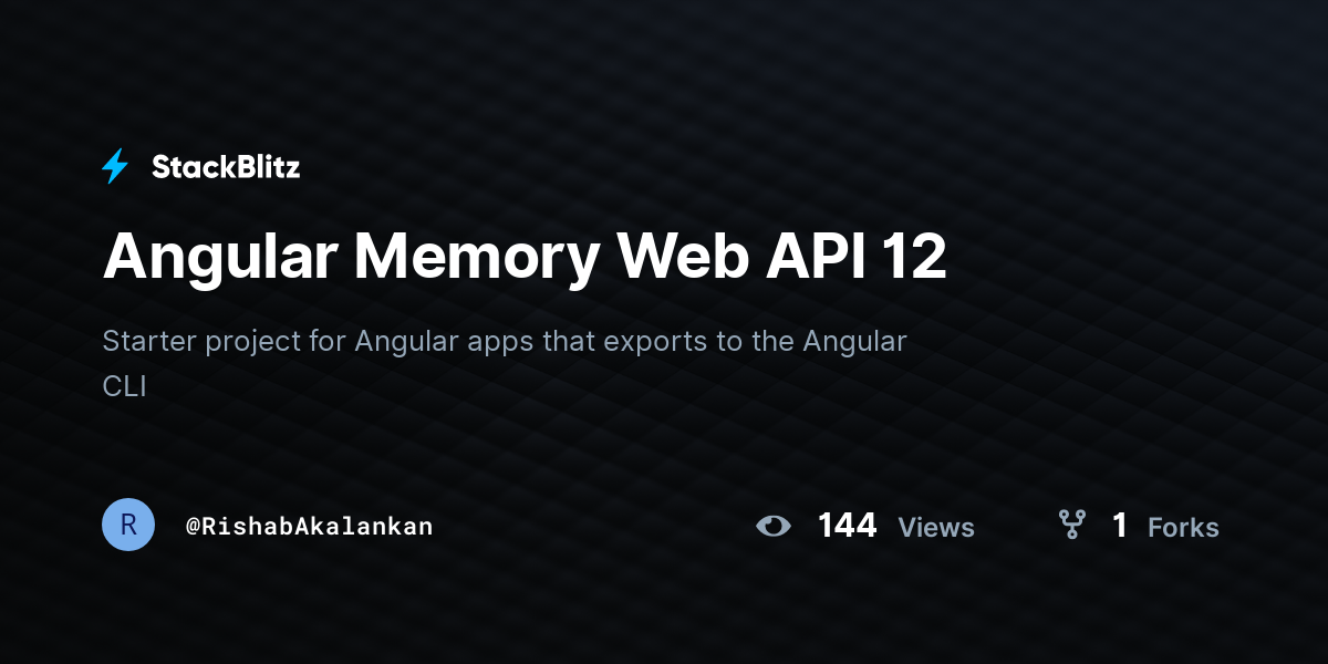 Angular Memory Web API 12 - StackBlitz Angular Memory Web API 12 - StackBlitz