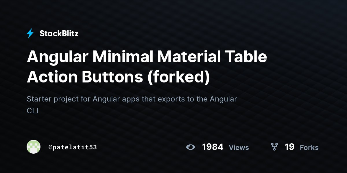 Angular Minimal Material Table Action Buttons (forked) - StackBlitz Angular Minimal Material Table Action Buttons (forked) - StackBlitz
