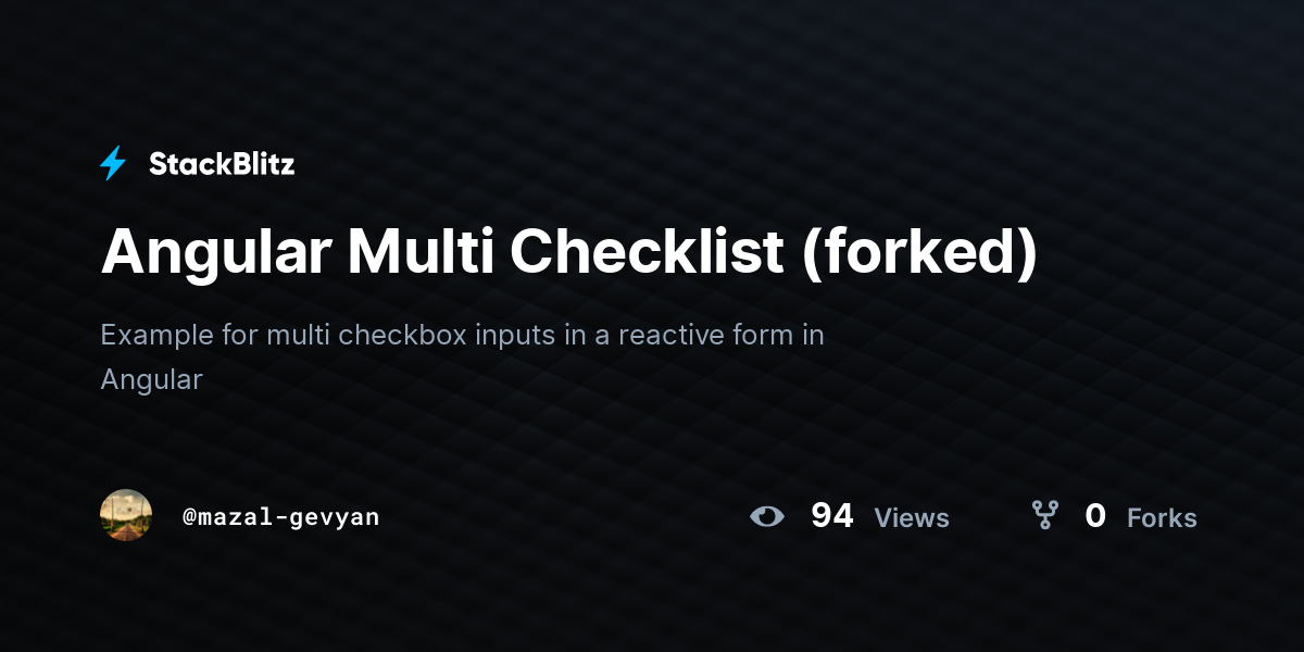 Angular Multi Checklist (forked) - StackBlitz Angular Multi Checklist (forked) - StackBlitz