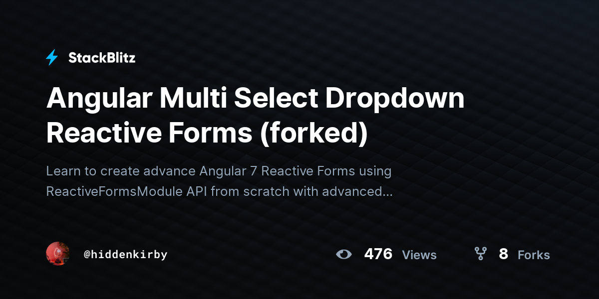 Angular Multi Select Dropdown Reactive Forms (forked) - StackBlitz