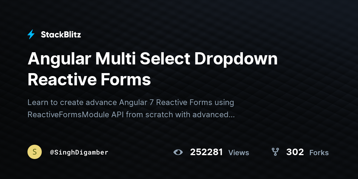 Angular Multi Select Dropdown Reactive Forms - StackBlitz Angular Multi Select Dropdown Reactive Forms - StackBlitz