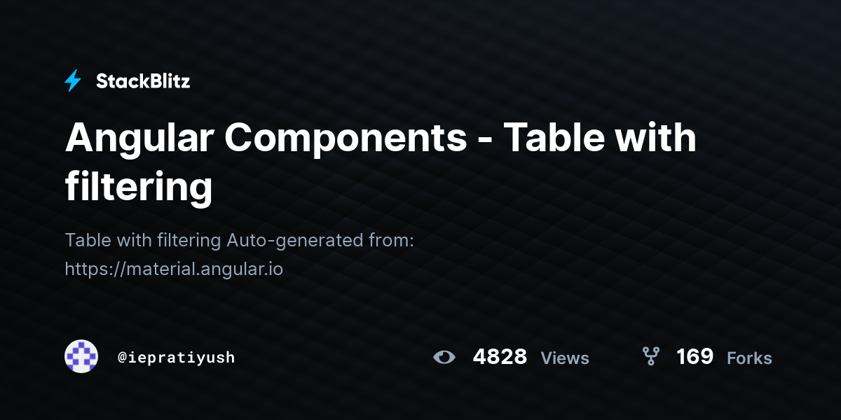 Angular Components - Table with filtering - StackBlitz Angular Components - Table with filtering - StackBlitz