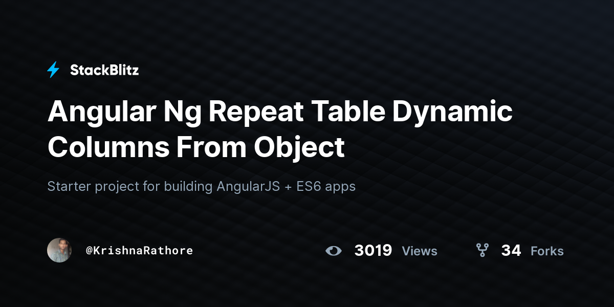 Angular Ng Repeat Table Dynamic Columns From Object - StackBlitz