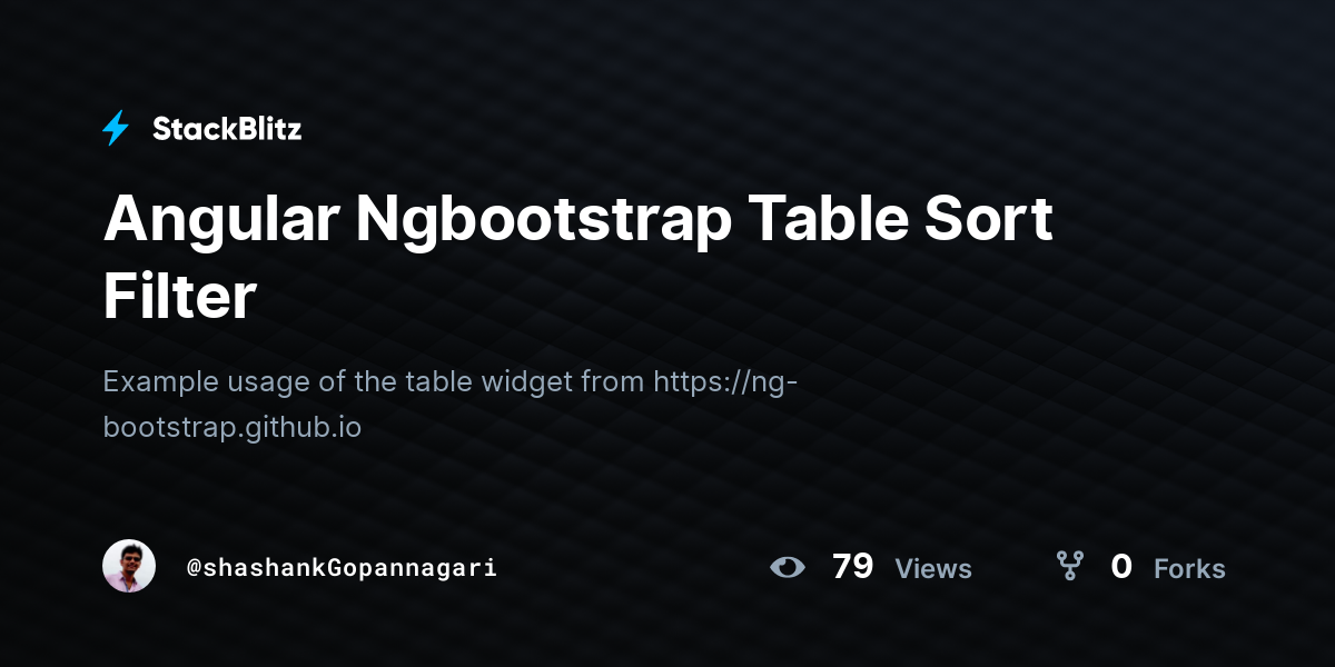 Angular Ngbootstrap Table Sort Filter - StackBlitz Angular Ngbootstrap Table Sort Filter - StackBlitz