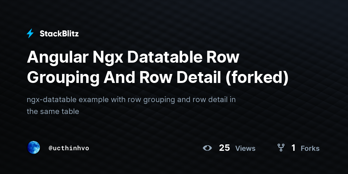 Angular Ngx Datatable Row Grouping And Row Detail (forked) - StackBlitz Angular Ngx Datatable Row Grouping And Row Detail (forked) - StackBlitz