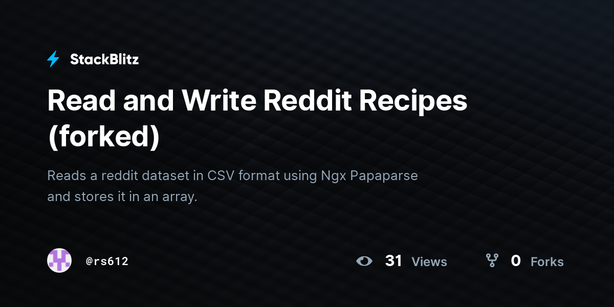 Read and Write Reddit Recipes (forked) - StackBlitz Read and Write Reddit Recipes (forked) - StackBlitz