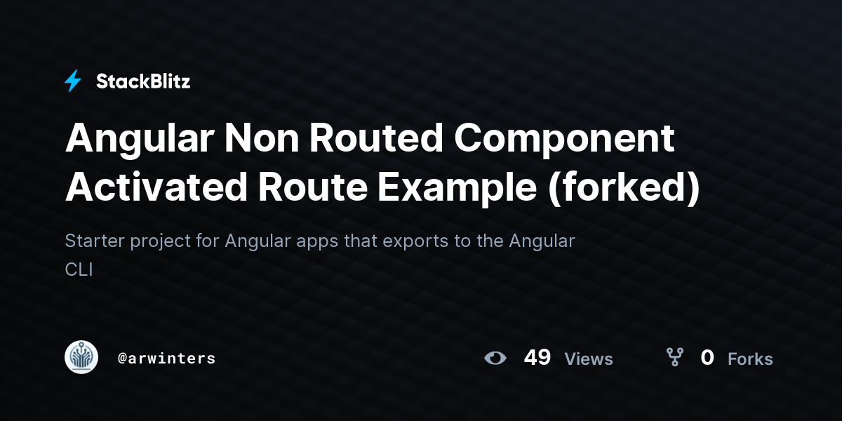 Angular Non Routed Component Activated Route Example (forked) - StackBlitz Angular Non Routed Component Activated Route Example (forked) - StackBlitz