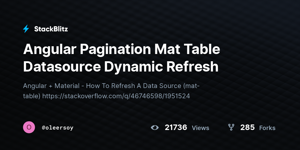 Angular Pagination Mat Table Datasource Dynamic Refresh - StackBlitz