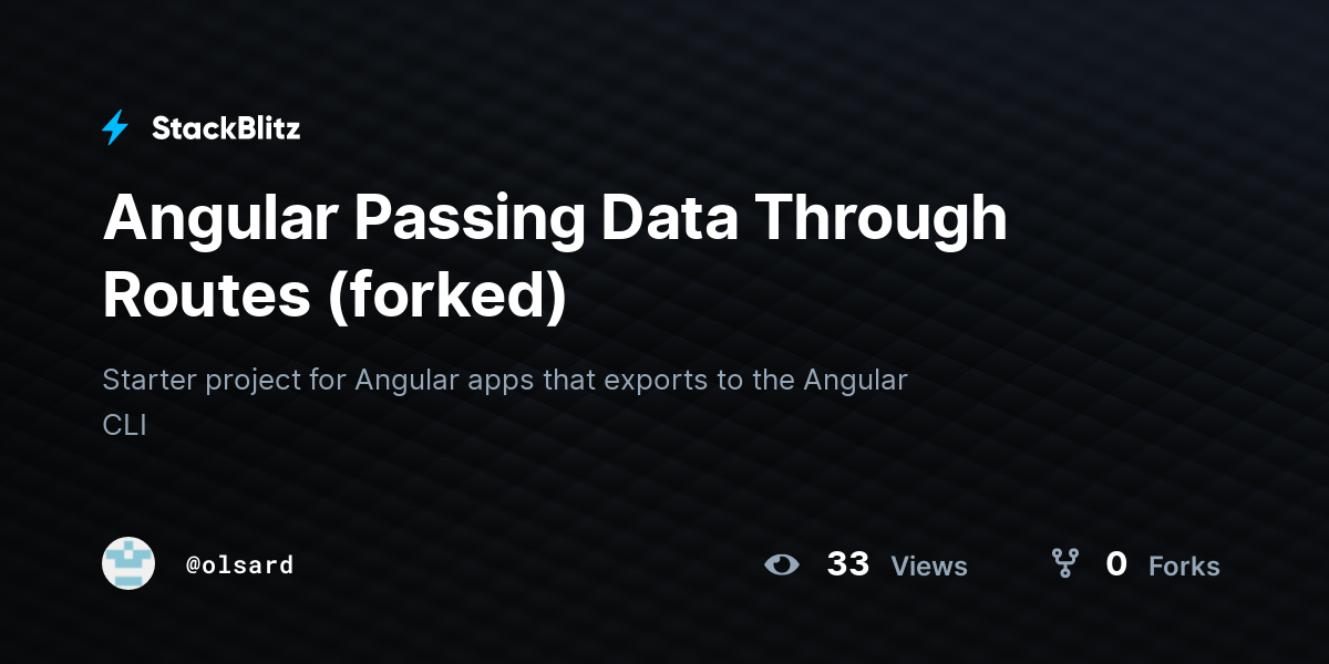 Angular Passing Data Through Routes (forked) - StackBlitz Angular Passing Data Through Routes (forked) - StackBlitz