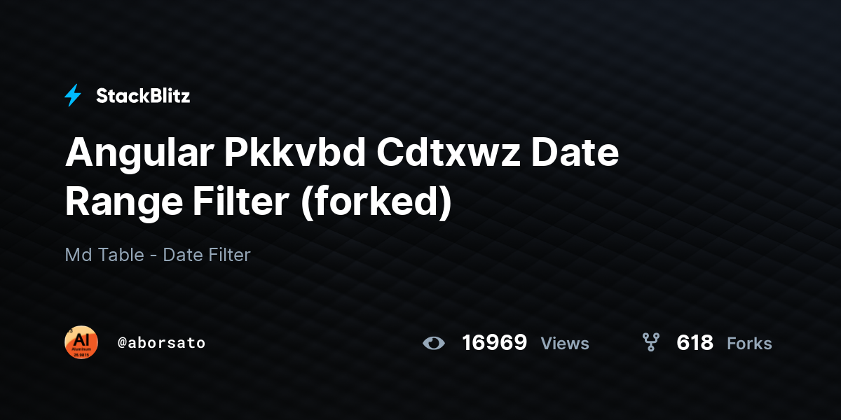 Angular Pkkvbd Cdtxwz Date Range Filter (forked) - StackBlitz