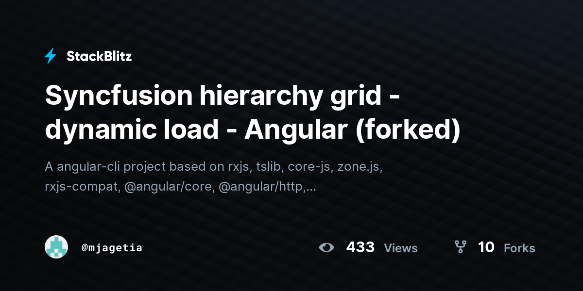 Syncfusion hierarchy grid -dynamic load - Angular (forked) - StackBlitz Syncfusion hierarchy grid -dynamic load - Angular (forked) - StackBlitz