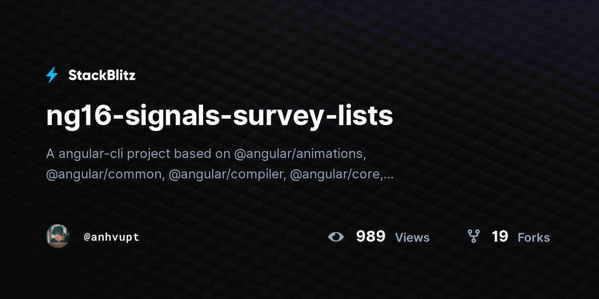 ng16-signals-survey-lists - StackBlitz ng16-signals-survey-lists - StackBlitz