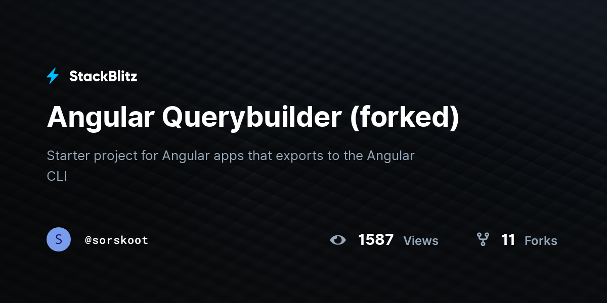Angular Querybuilder (forked) - StackBlitz Angular Querybuilder (forked) - StackBlitz