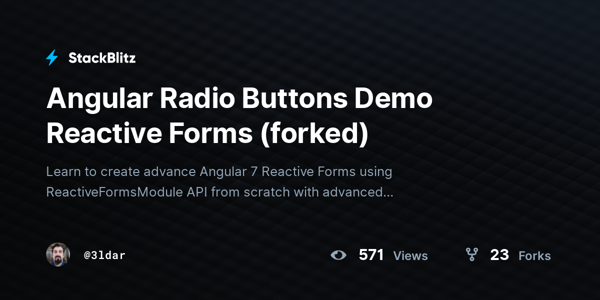Angular Radio Buttons Demo Reactive Forms (forked) - StackBlitz Angular Radio Buttons Demo Reactive Forms (forked) - StackBlitz