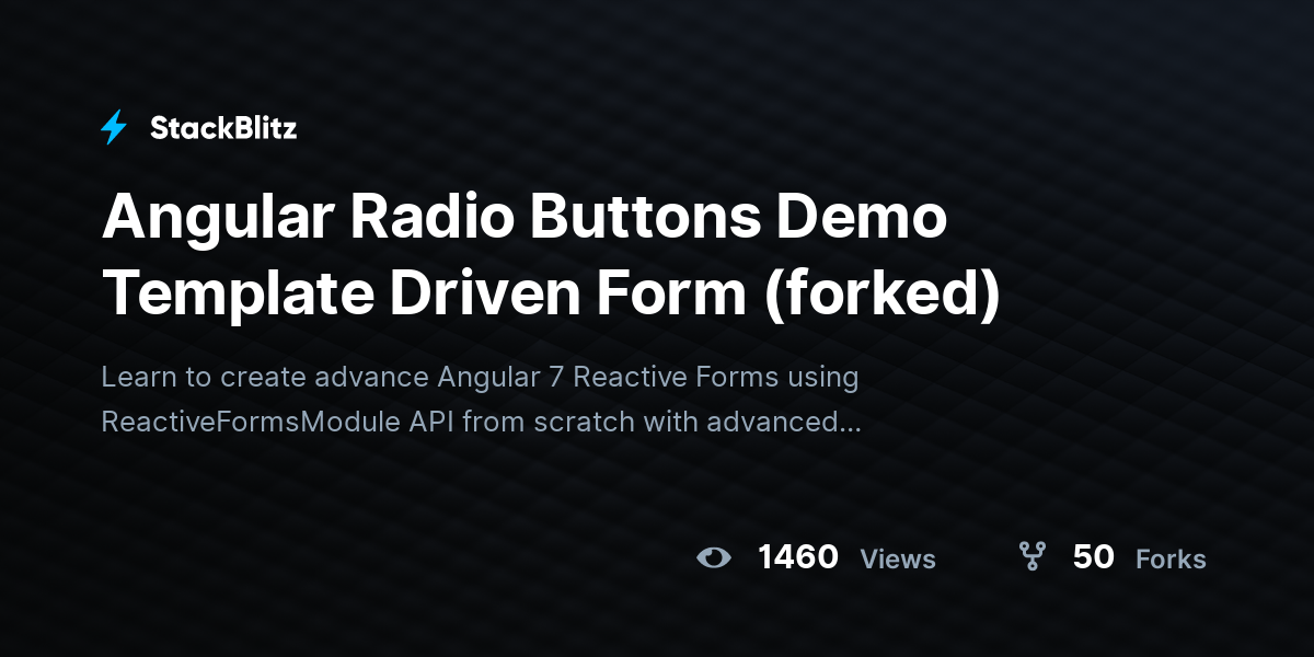Angular Radio Buttons Demo Template Driven Form (forked) - StackBlitz