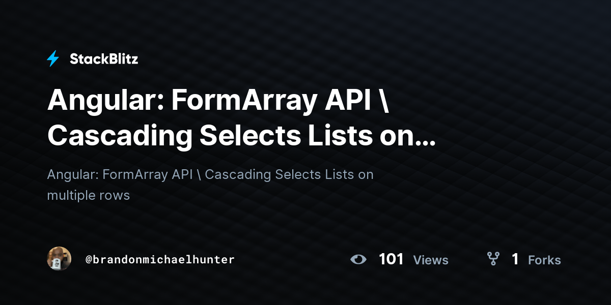 Angular: FormArray API \ Cascading Selects Lists on multiple rows ... Angular: FormArray API \ Cascading Selects Lists on multiple rows ...
