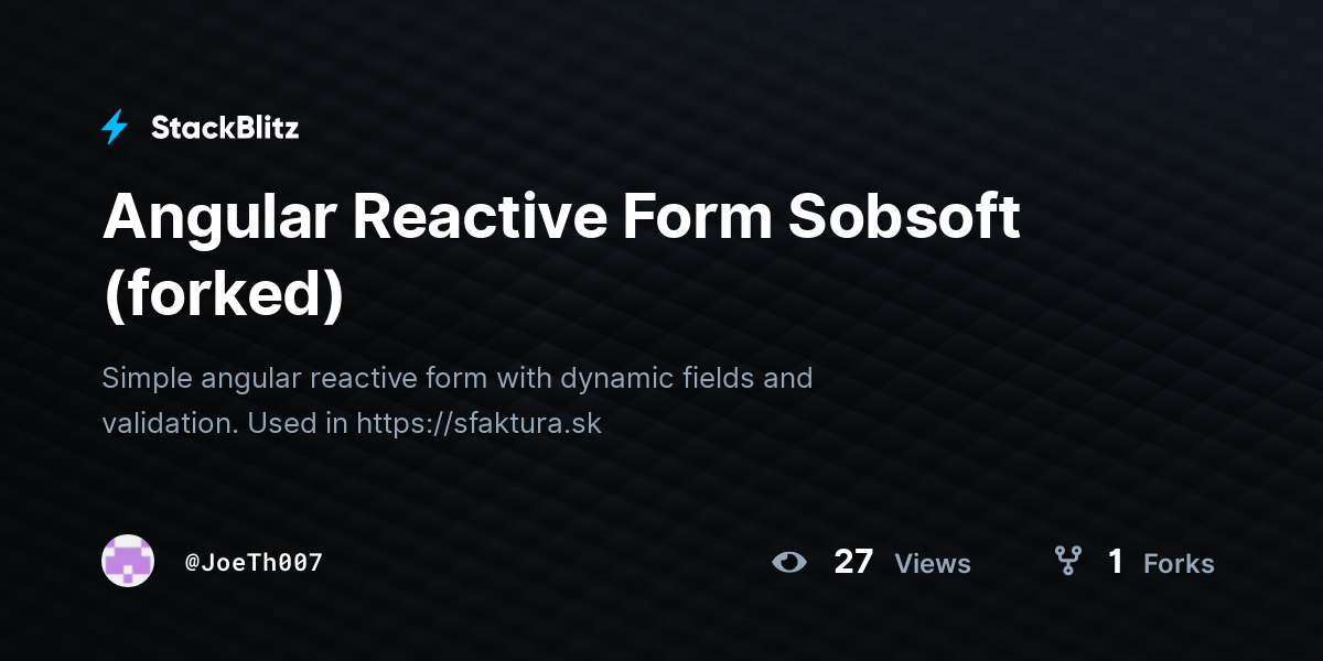 Angular Reactive Form Sobsoft (forked) - StackBlitz Angular Reactive Form Sobsoft (forked) - StackBlitz