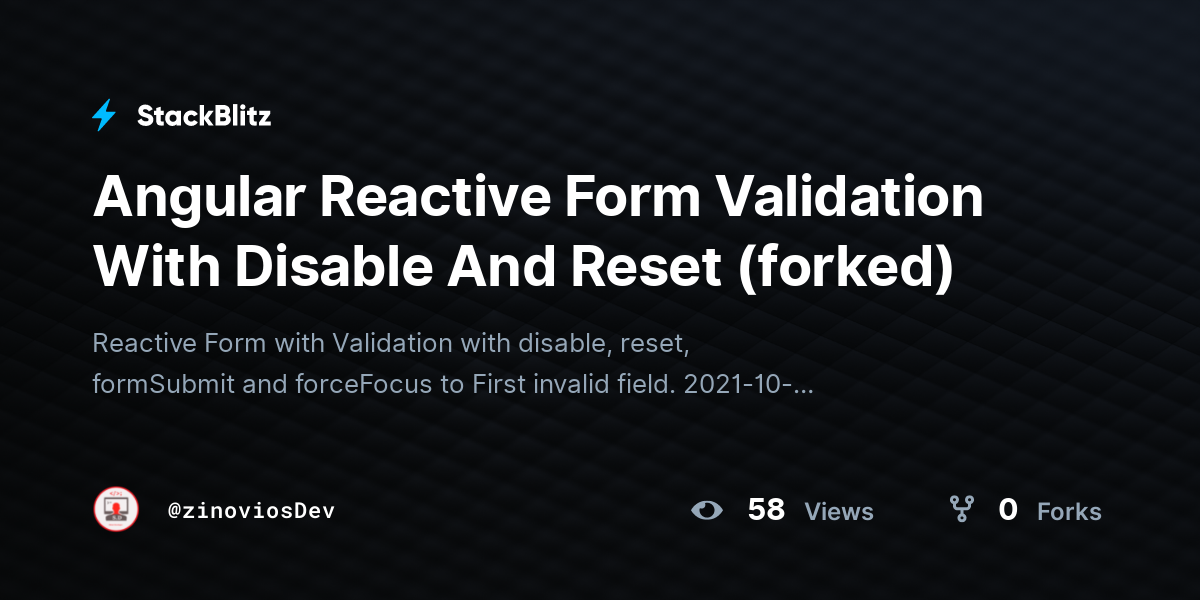 Angular Reactive Form Validation With Disable And Reset (forked ... Angular Reactive Form Validation With Disable And Reset (forked ...