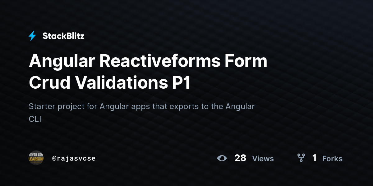 Angular Reactiveforms Form Crud Validations P1 - StackBlitz Angular Reactiveforms Form Crud Validations P1 - StackBlitz