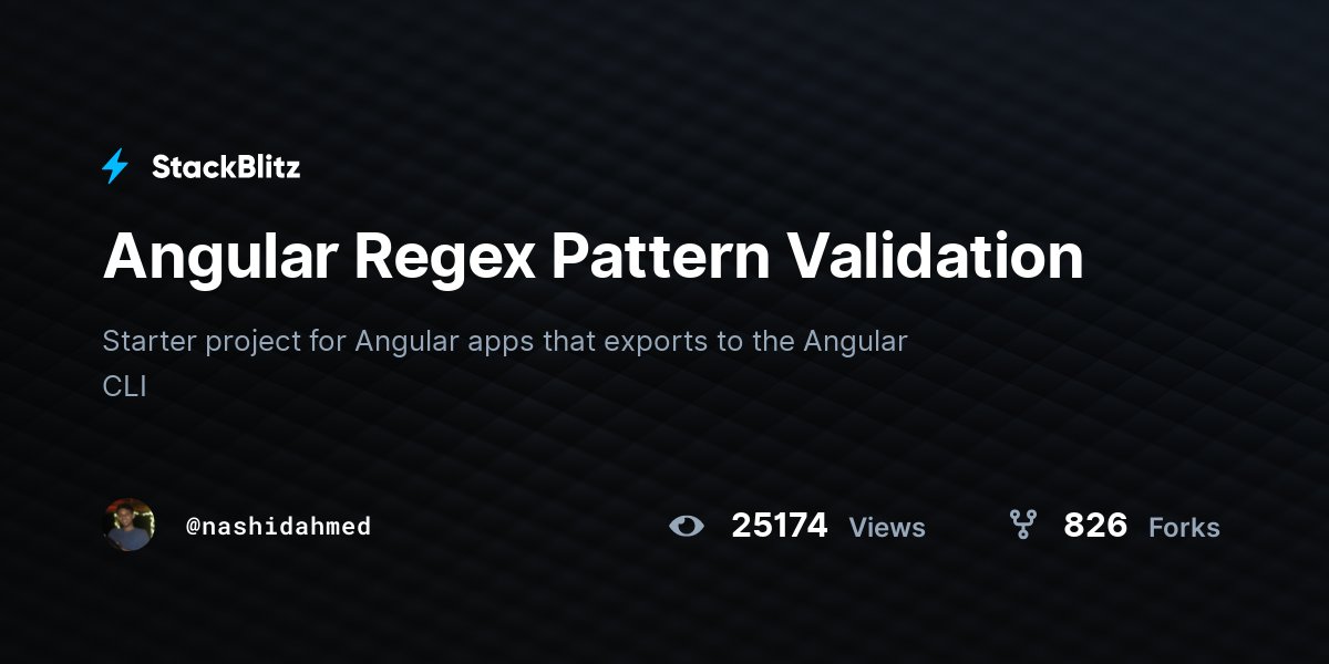 Angular Regex Pattern Validation - StackBlitz Angular Regex Pattern Validation - StackBlitz