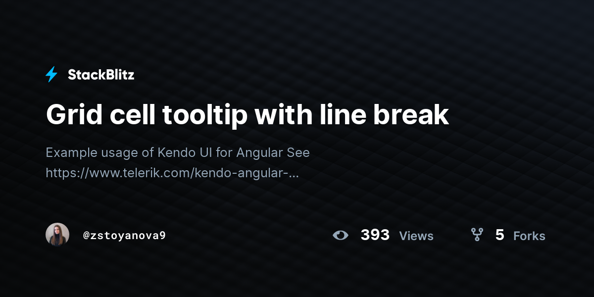 Grid cell tooltip with line break - StackBlitz