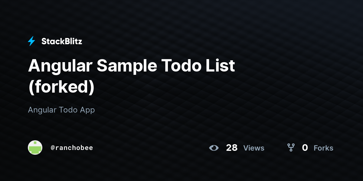 Angular Sample Todo List (forked) - StackBlitz Angular Sample Todo List (forked) - StackBlitz