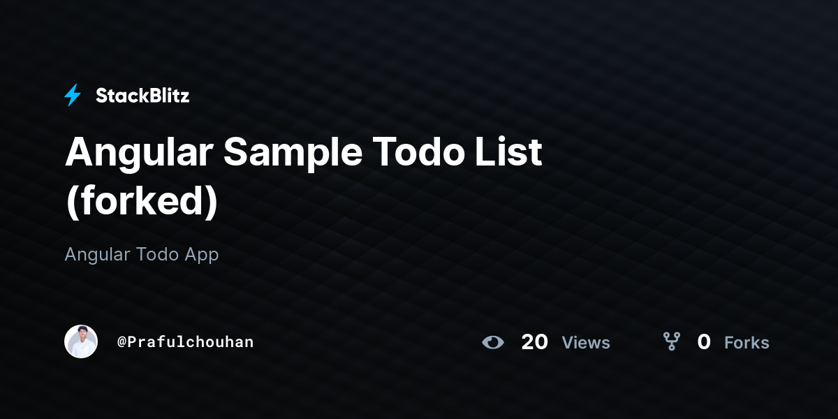 Angular Sample Todo List (forked) - StackBlitz Angular Sample Todo List (forked) - StackBlitz