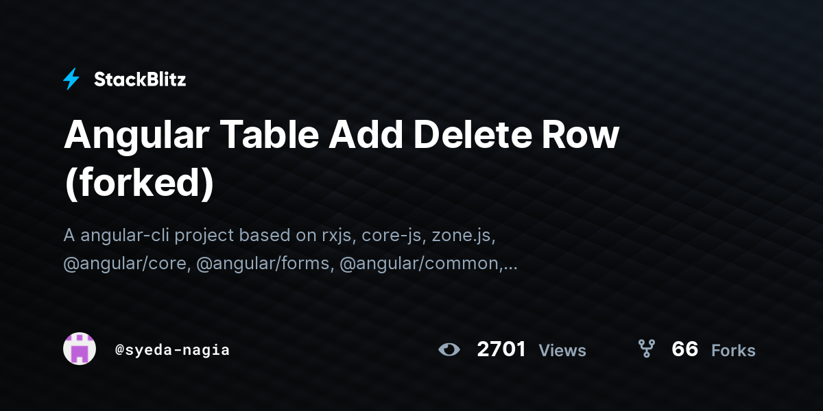 Angular Table Add Delete Row (forked) - StackBlitz