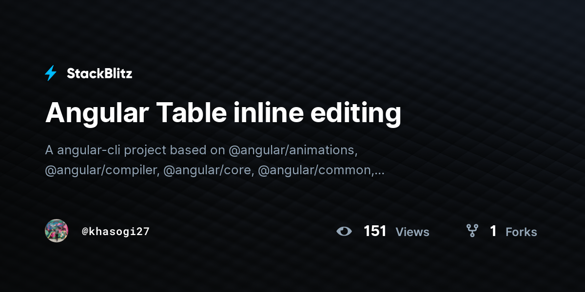 Angular Table Inline Editing Stackblitz