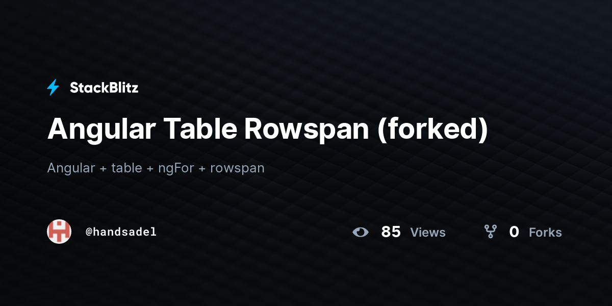 Angular Table Rowspan (forked) - StackBlitz Angular Table Rowspan (forked) - StackBlitz