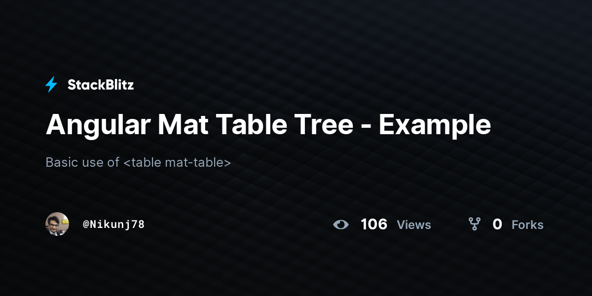Angular Mat Table Tree - Example - StackBlitz Angular Mat Table Tree - Example - StackBlitz