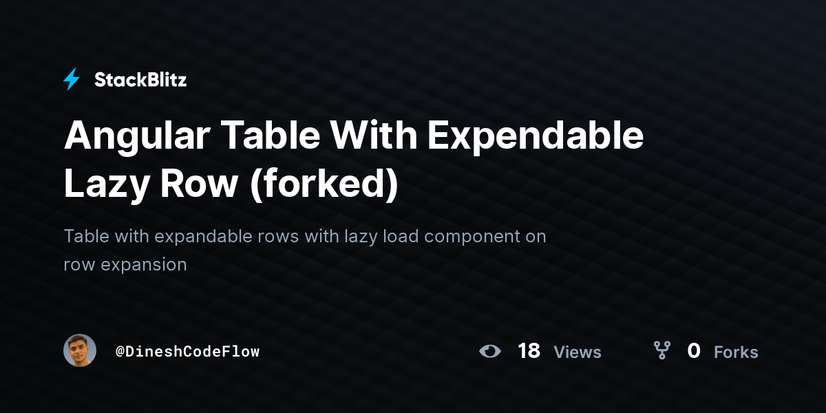 Angular Table With Expendable Lazy Row (forked) - StackBlitz Angular Table With Expendable Lazy Row (forked) - StackBlitz