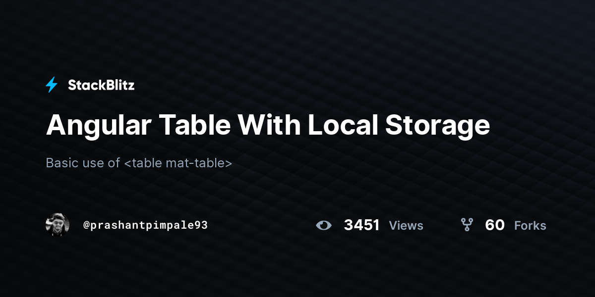 Angular Table With Local Storage - StackBlitz