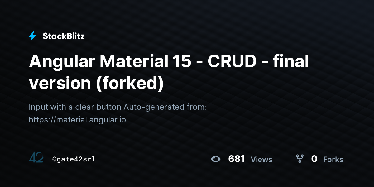 Angular Material 15 - CRUD - final version (forked) - StackBlitz Angular Material 15 - CRUD - final version (forked) - StackBlitz