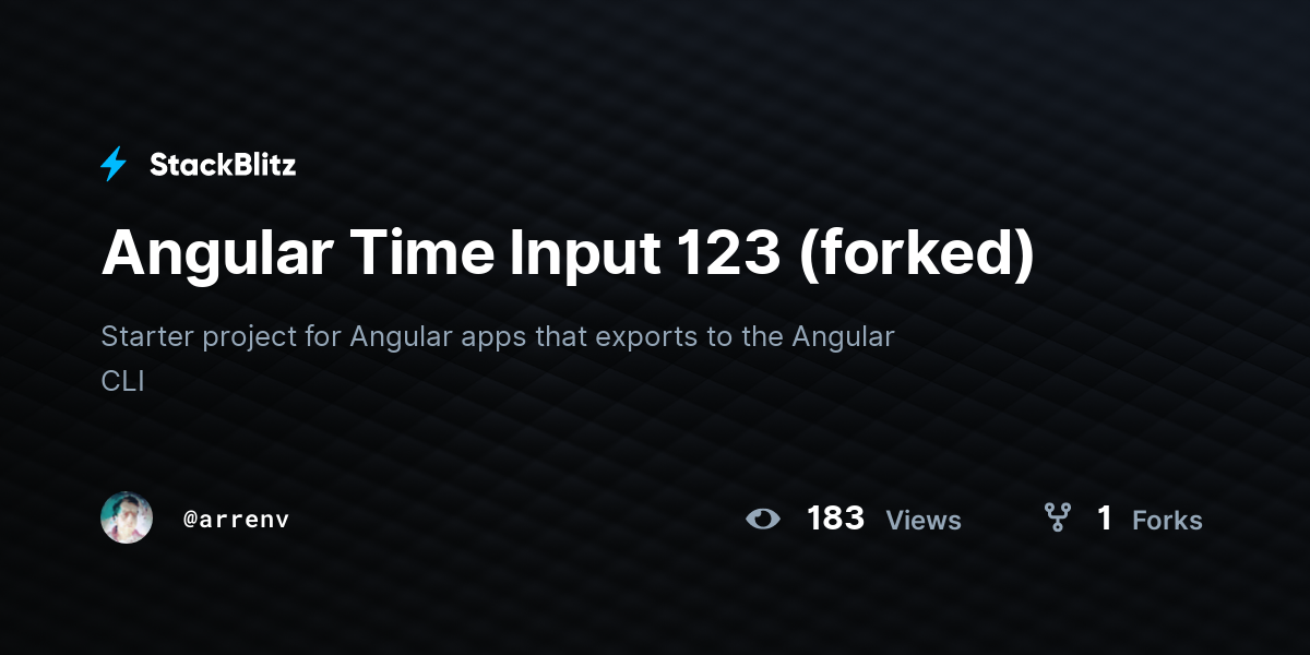 Angular Time Input 123 (forked) - StackBlitz Angular Time Input 123 (forked) - StackBlitz