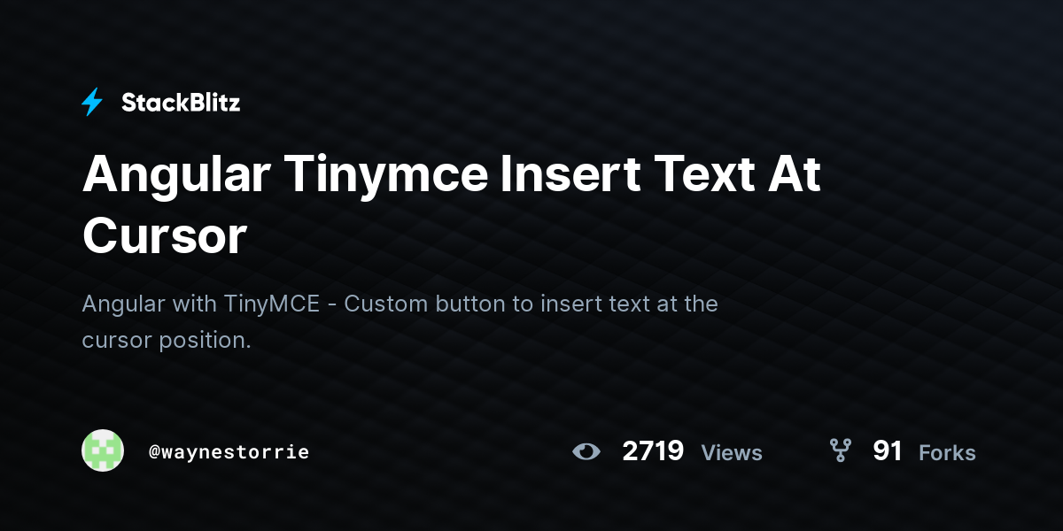 Angular Tinymce Insert Text At Cursor - StackBlitz