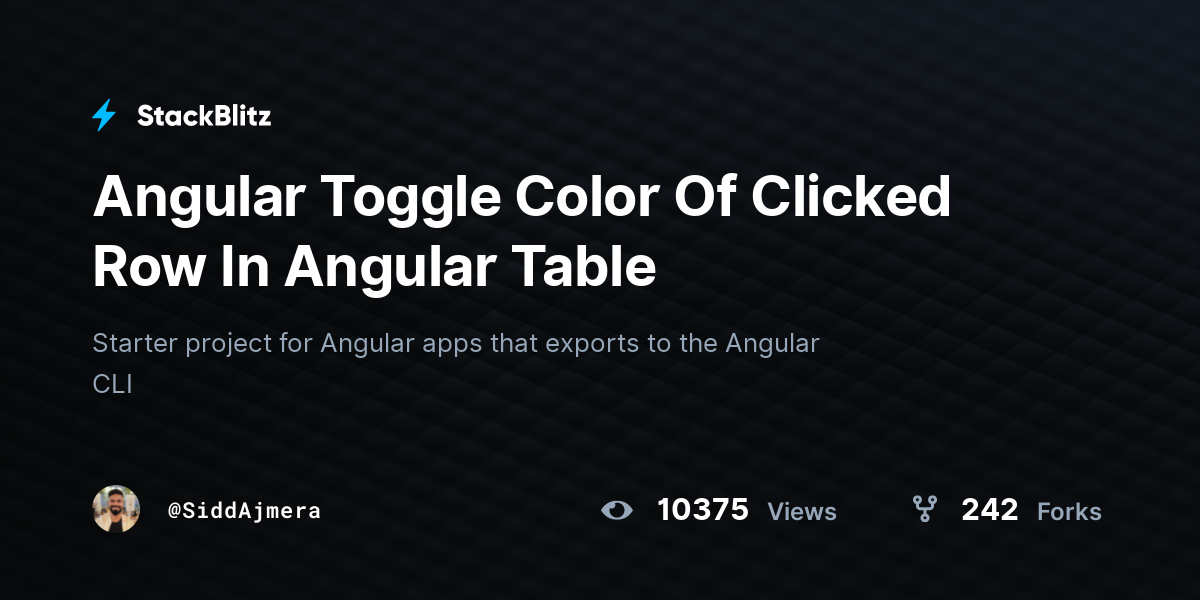 Angular Toggle Color Of Clicked Row In Angular Table - StackBlitz