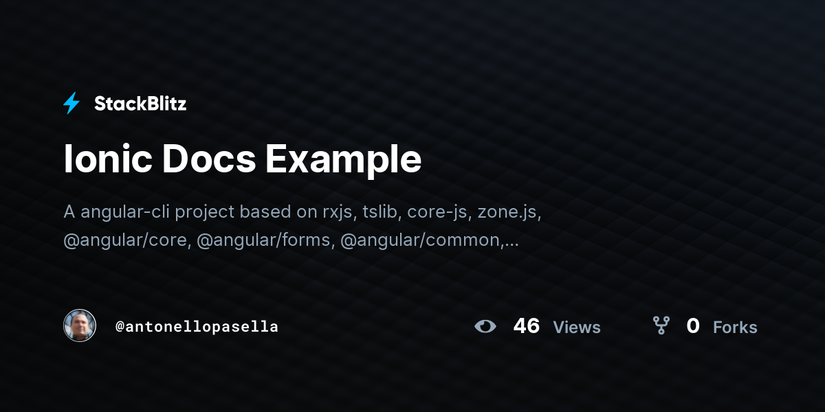 Ionic Docs Example - StackBlitz