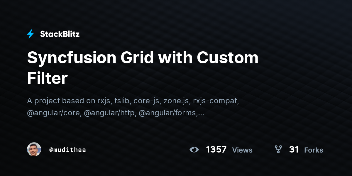 Syncfusion Grid with Custom Filter - StackBlitz Syncfusion Grid with Custom Filter - StackBlitz