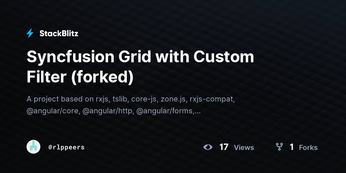 Syncfusion Grid with Custom Filter (forked) - StackBlitz Syncfusion Grid with Custom Filter (forked) - StackBlitz