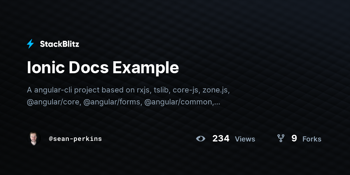Ionic Docs Example - StackBlitz