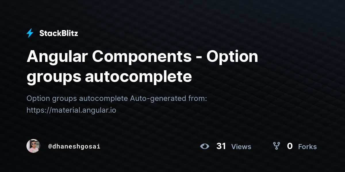 Angular Components - Option groups autocomplete - StackBlitz
