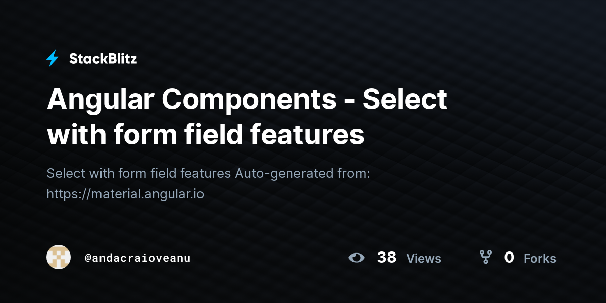 Angular Components - Select with form field features - StackBlitz